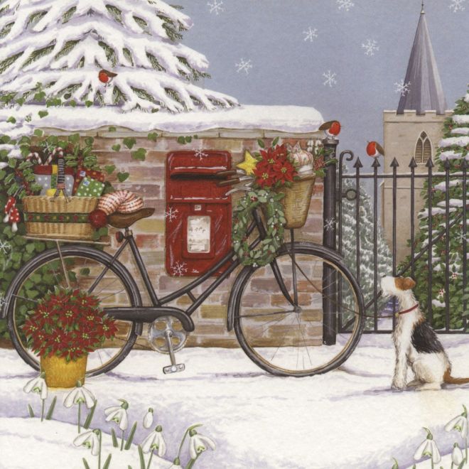Laden Bike - a pretty Christmas card by Whistlefish illustrated with an overloaded bicycle